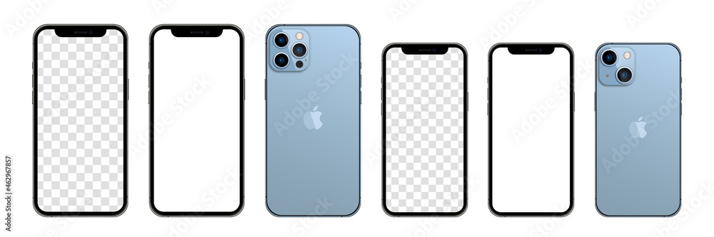 New iPhone 13, Pro Max, Mini Mock-up. Vector realistic iphone screen template. Vector ...