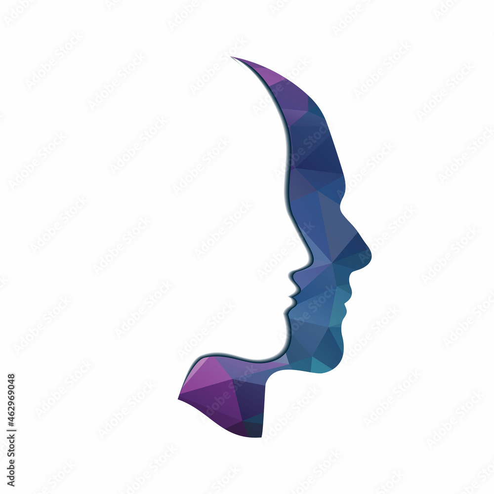 Two profiles link between them. Therapy sign. man and woman face touch ...