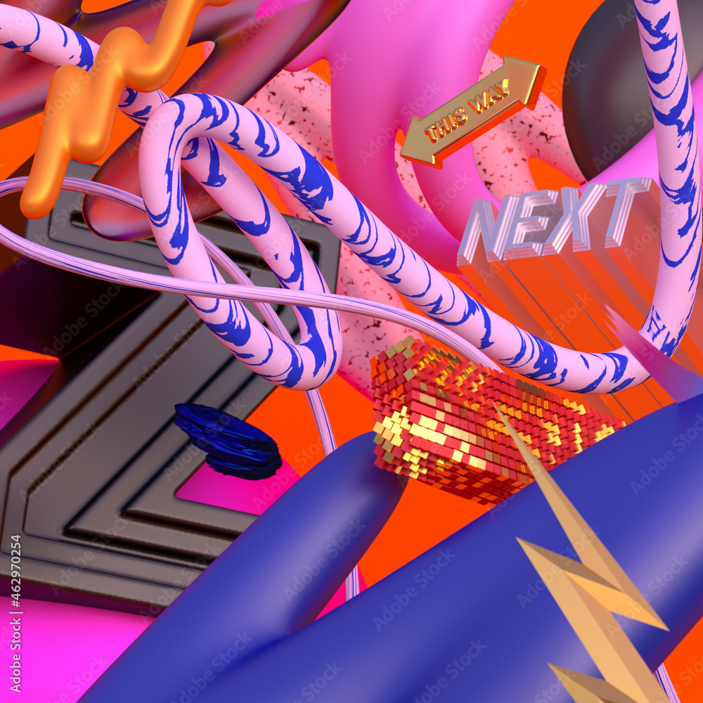 Arrangement of colorful vaporwave shapes with signs Stock Illustration ...