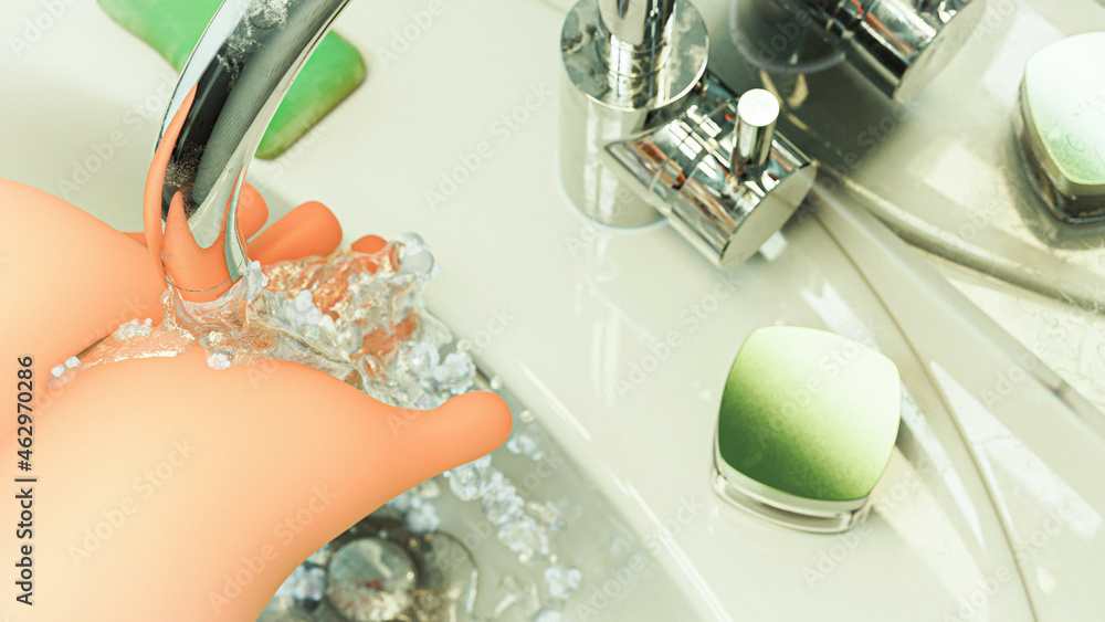 Cartoon person washing their hands in a modern sink Stock Illustration ...