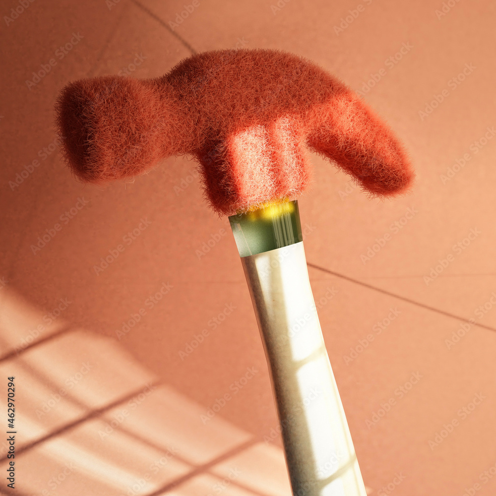 Red hammer tool with furry texture and shadows Stock Illustration ...
