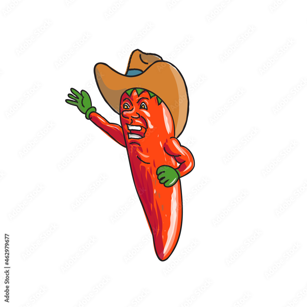 Vintage tattoo style illustration of a jalapeno pepper wearing a cowboy ...