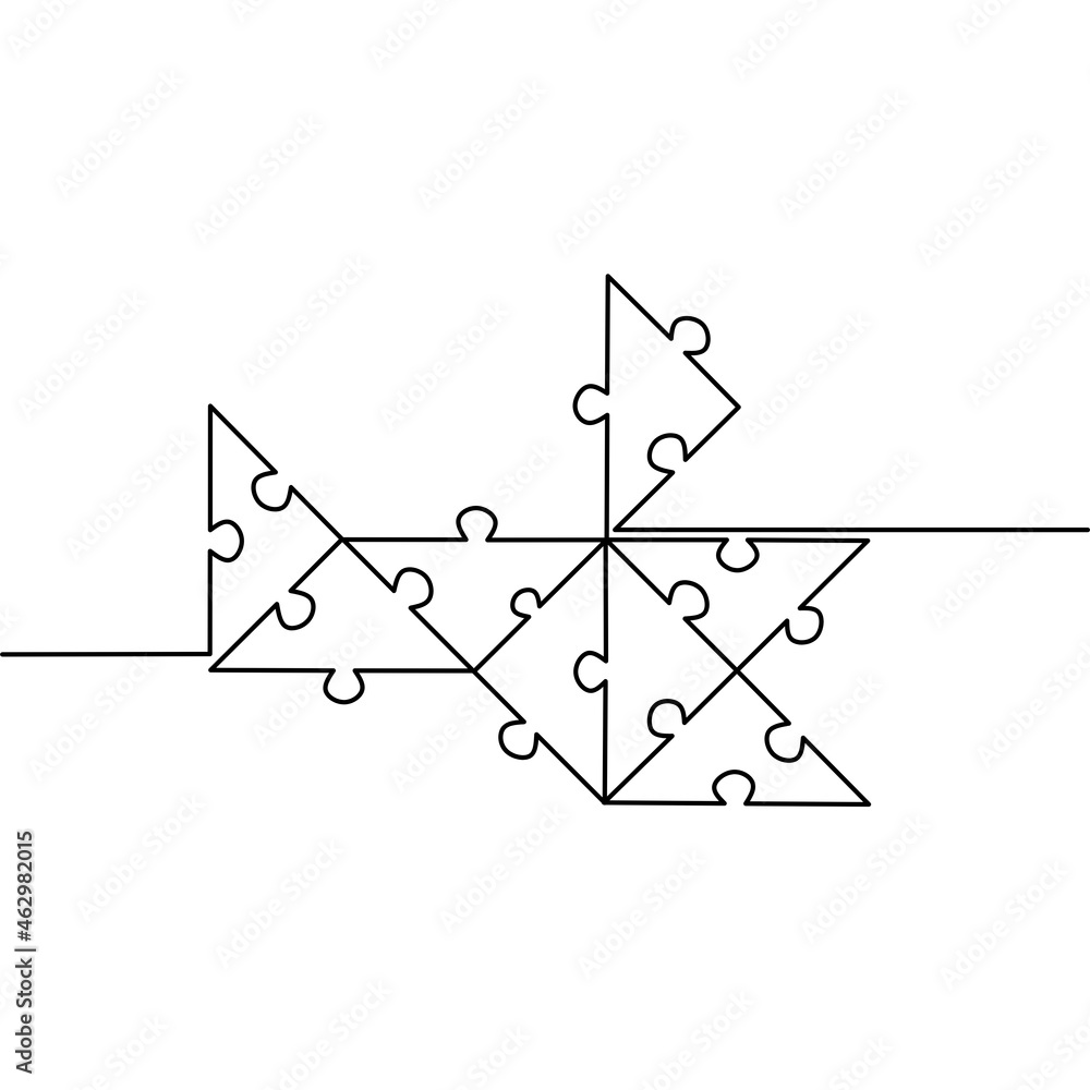Continuous line drawing of puzzle, pieces problem solving business ...
