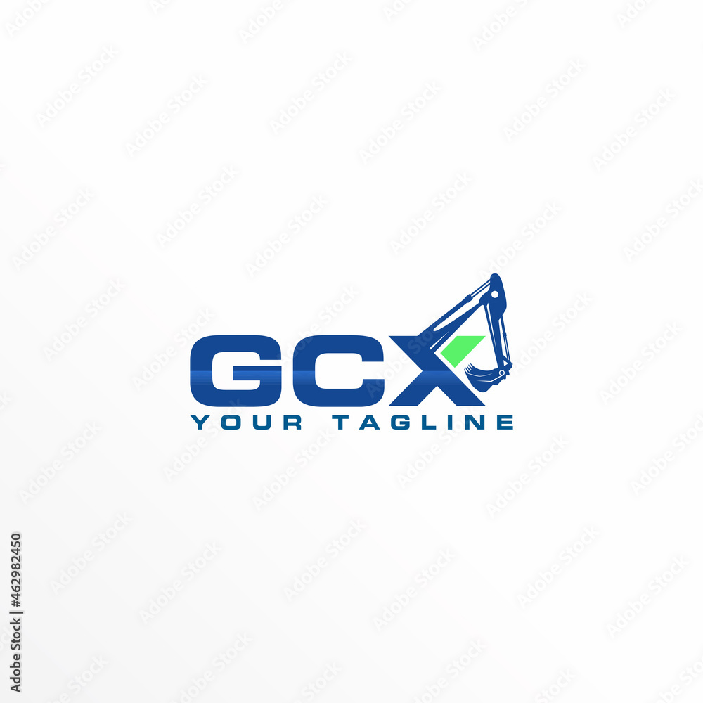 Combination letter or word GCX font with hand Excavator Heavy equipment ...