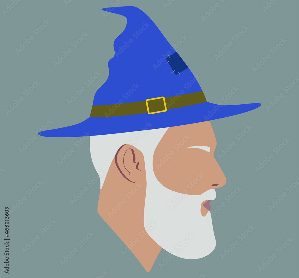 Vetor de Silhouette. Portrait. Wizard with hat. Male head. Avatar. Man ...