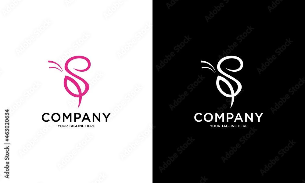 Abstract letter S logotype Pink colour with Butterfly Linear style logo ...