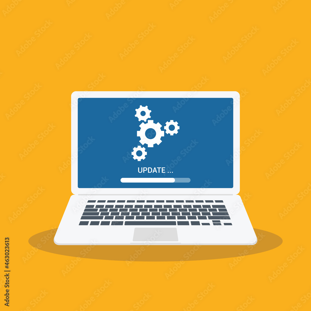 System software update and upgrade concept. Loading process in laptop ...