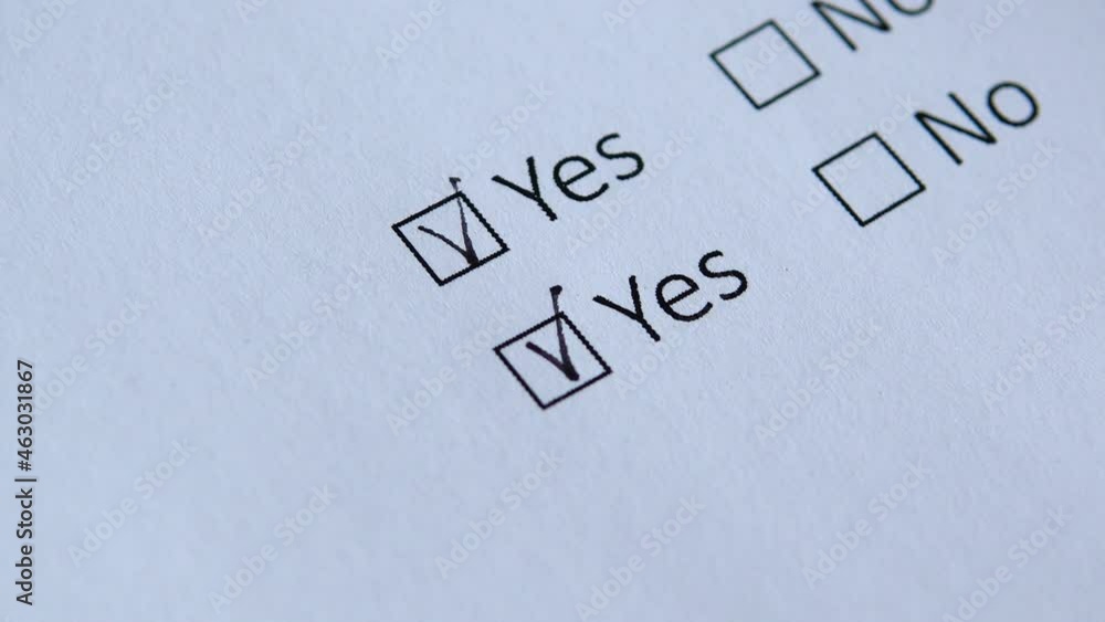 Answering Yes in a questionnaire, completes the survey, voting, fill in ...