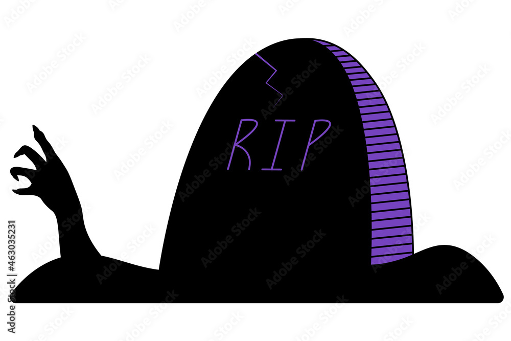 Hand and headstone. Silhouette. The dead man's hand crawls out from ...