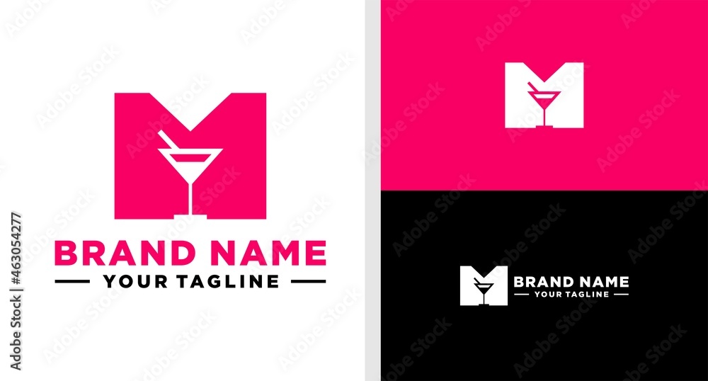 LETTER M LOGO COCKTAIL GLASS NEGATIVE SPACE EDITABLE Stock Vector ...