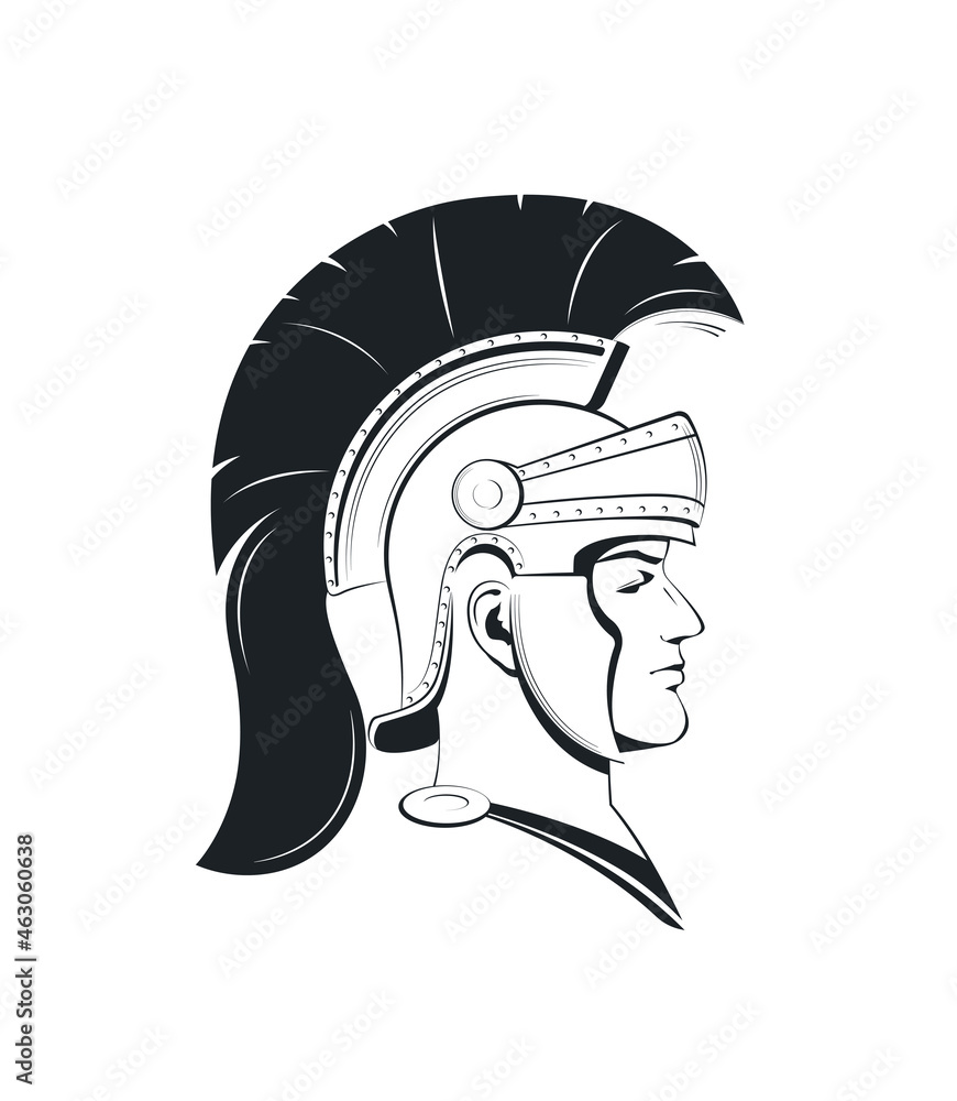 Roman centurion. Portrait of a Roman soldier in a helmet with crest in ...
