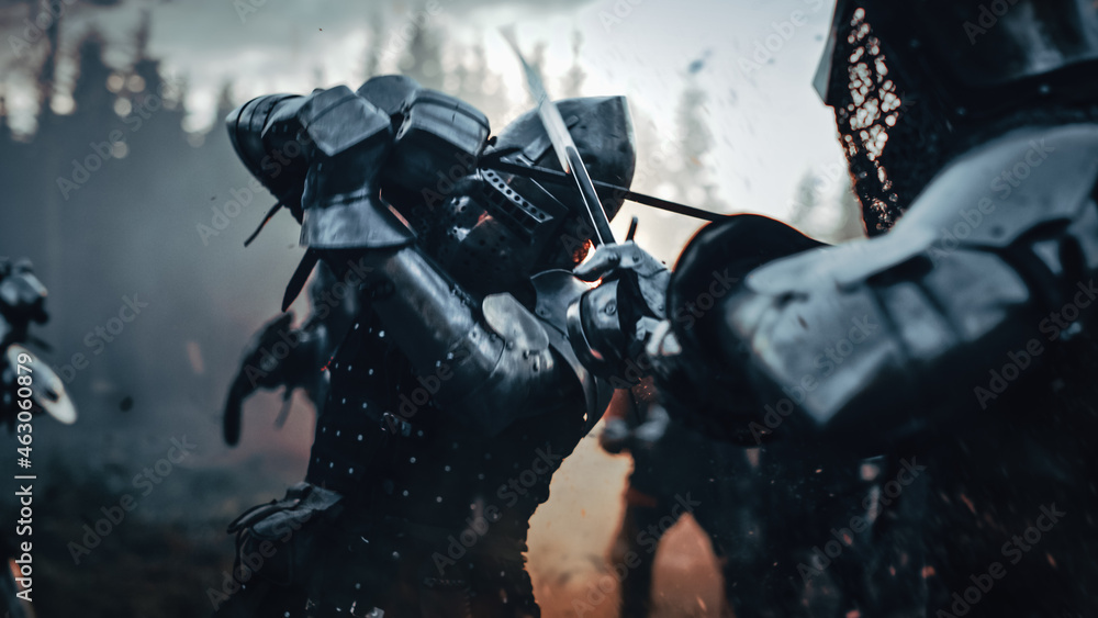 Medieval Knight Walking on Battlefield amidst Dead Enemies. Last ...