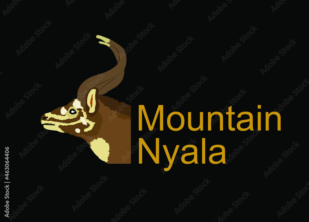 Mountain Nyala head vector illustration isolated on black background ...