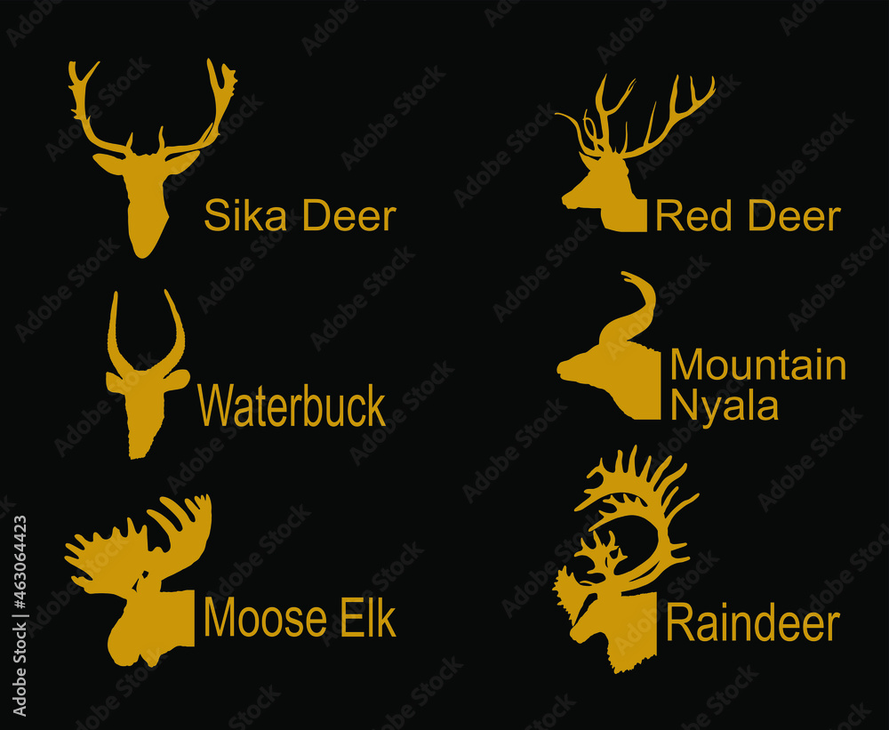 Vetor de Deer head collection vector silhouette illustration isolated ...