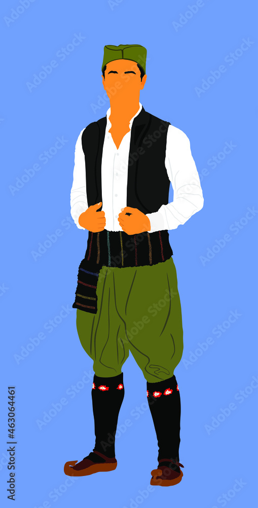 Man in traditional Serbian dress vector isolated on background. Serbia ...