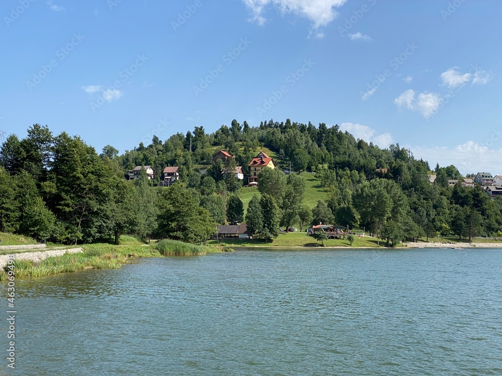 Lake Bajer or Artificial reservoir Bajer on the river Licanka, Fuzine ...