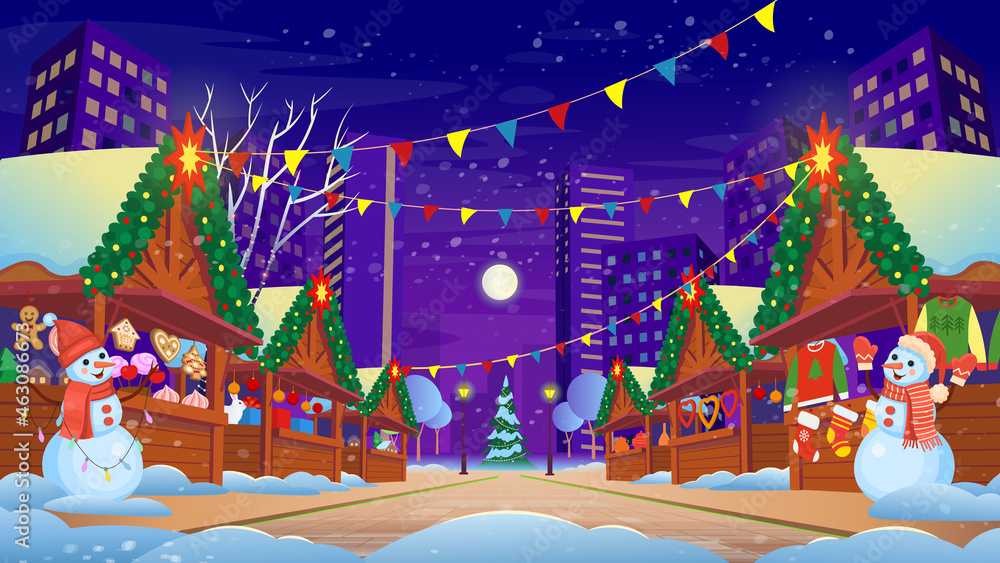 Christmas Market with lighting shopping traditional gifts, buying ...