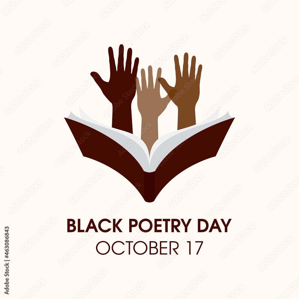 Black Poetry Day vector. Black raised hands with open book icon vector ...