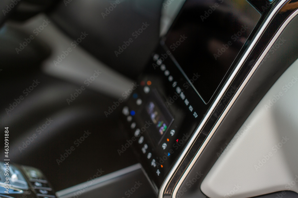 Modern car media display in the interior of the car. Touchscreen ...