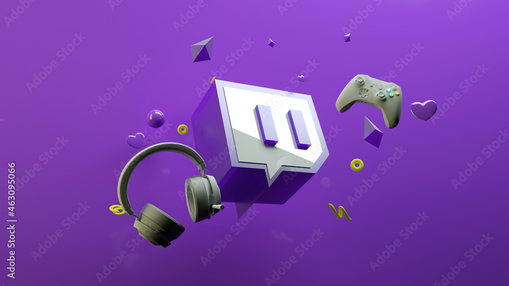 Streaming platform background logo, 3d illustration, purple perspective ...