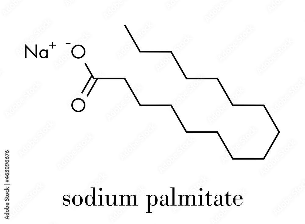 Sodium palmitate soap molecule. Prepared from palm oil by ...
