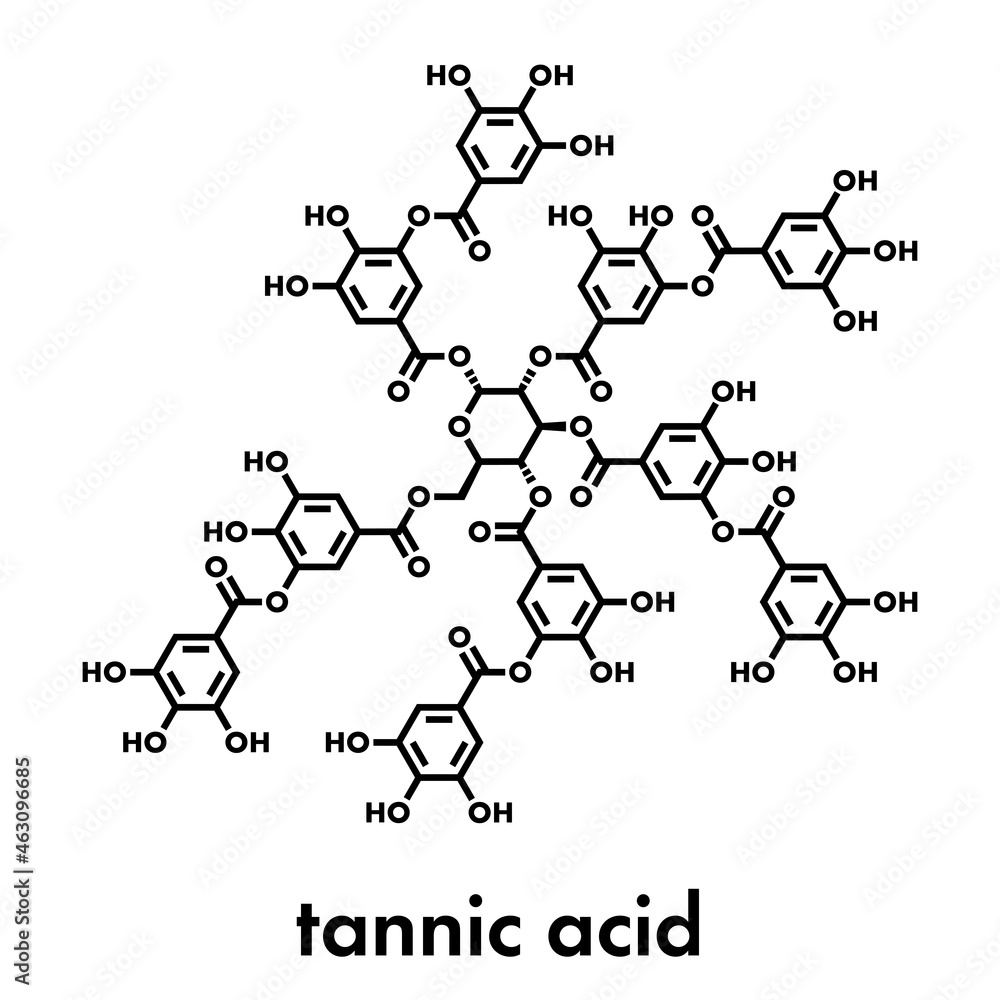 Tannic acid molecule (one isomer shown). Type of tannin. Skeletal ...