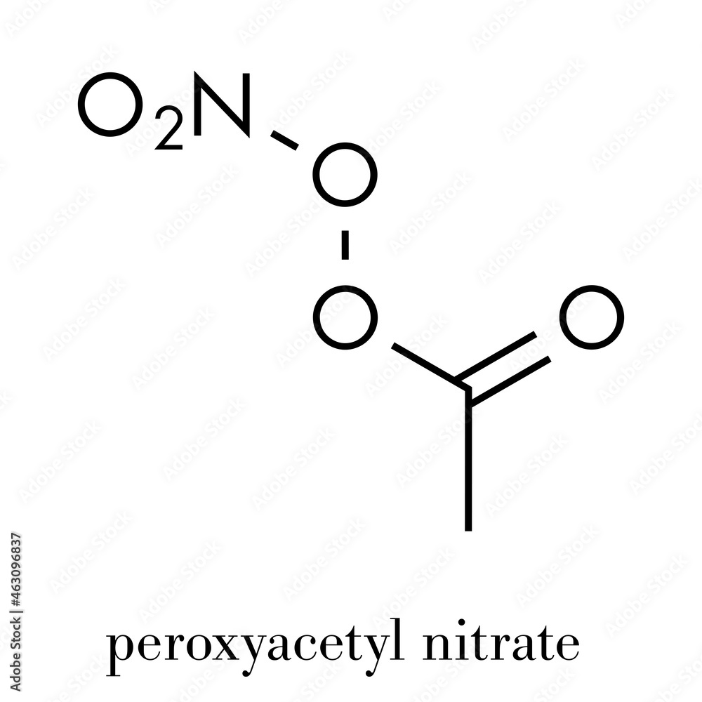 Peroxyacetyl nitrate (PAN) pollutant molecule. Secondary pollutant ...