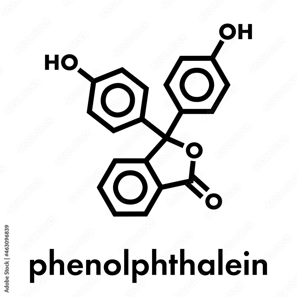 Phenolphthalein indicator molecule. Used in acid base titrations and as ...