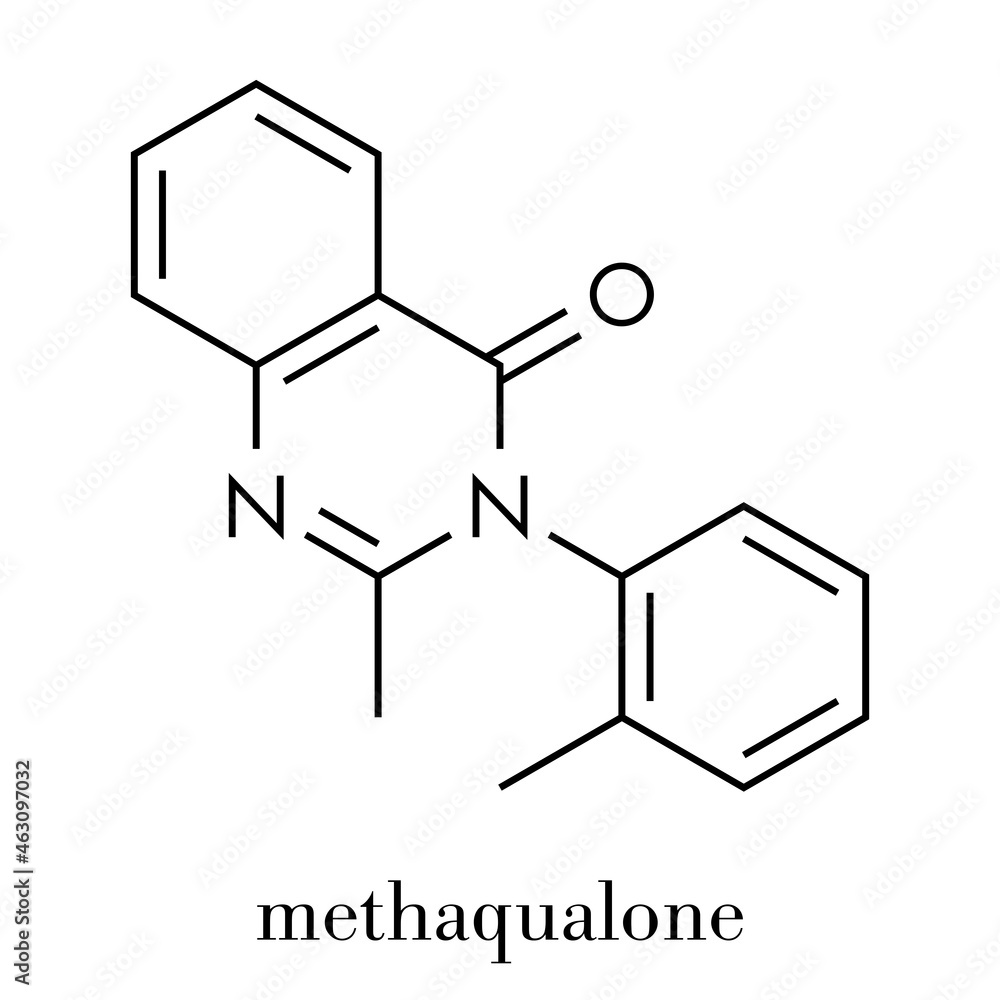 Methaqualone recreational drug, chemical structure. Skeletal formula ...