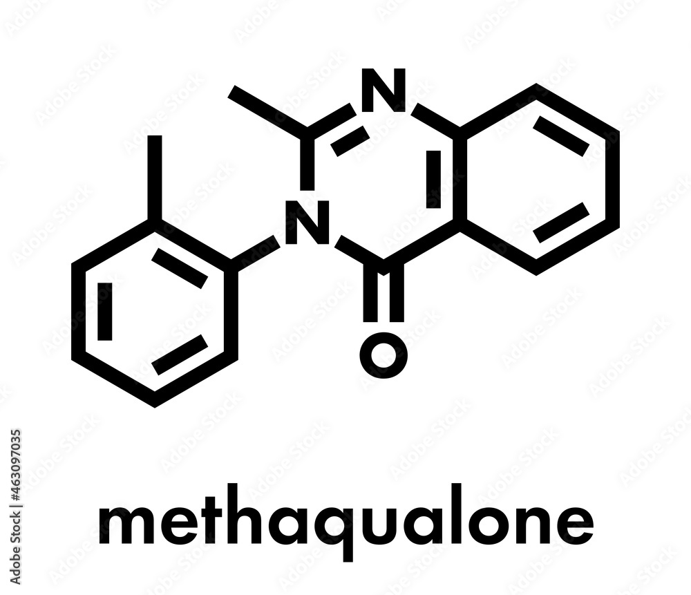 Methaqualone recreational drug, chemical structure. Skeletal formula ...
