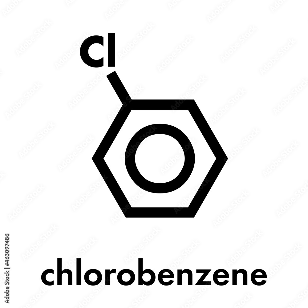 Chlorobenzene industrial solvent molecule. Skeletal formula. Stock ...