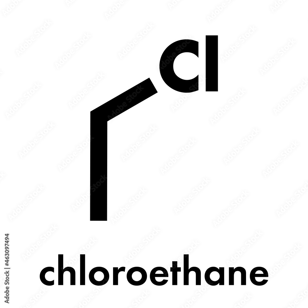 Chloroethane (ethyl chloride) local anesthetic molecule. Skeletal ...