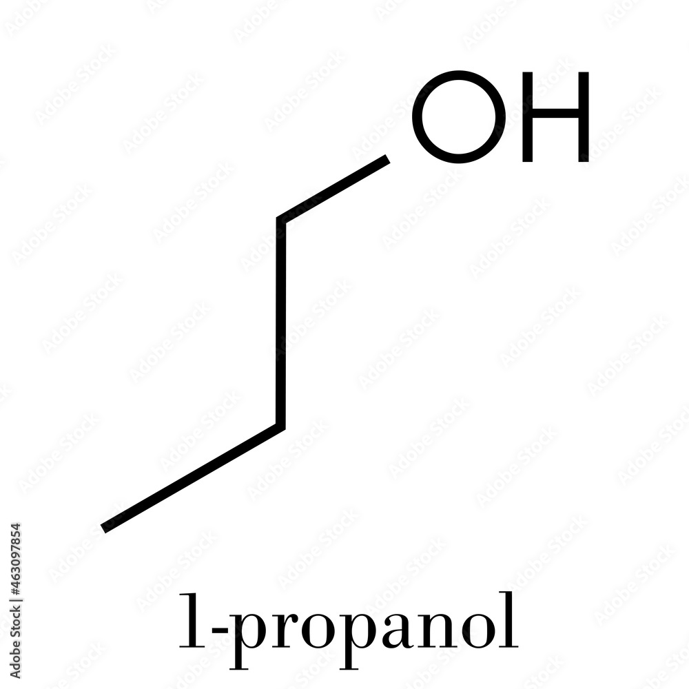 Propanol (n-propanol) solvent molecule. Skeletal formula. Stock Vector ...