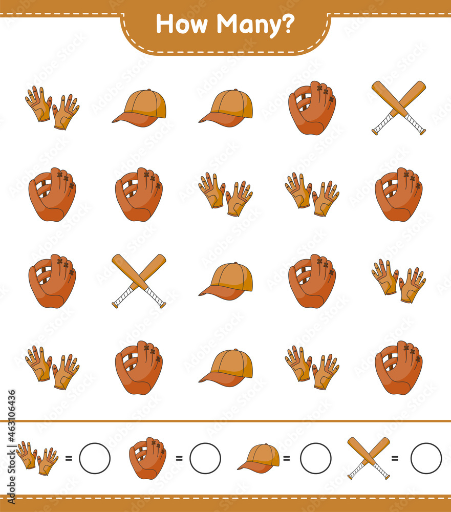 Counting game, how many Baseball Glove, Golf Gloves, Cap Hat, and ...
