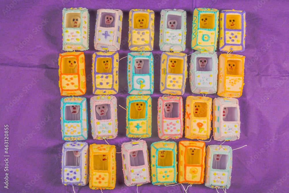 Coffins with sugar cane, typical Mexican sweets made from alfeñique ...