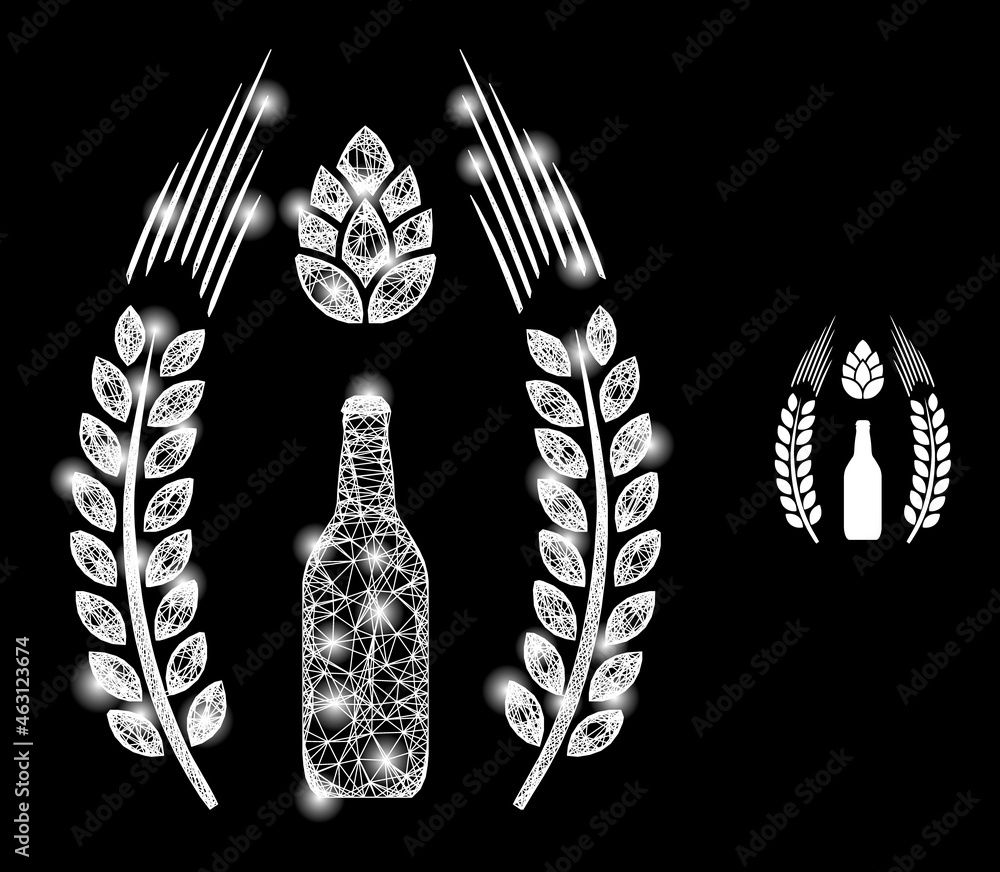 Glossy mesh vector barley beer logo with glare effect. White mesh ...