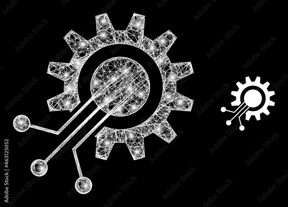 Magic mesh vector cog interface with glare effect. White mesh, glare ...