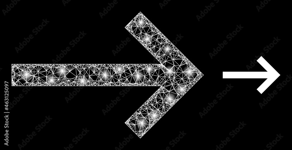 Bright mesh vector next arrow with glare effect. White mesh, glare ...