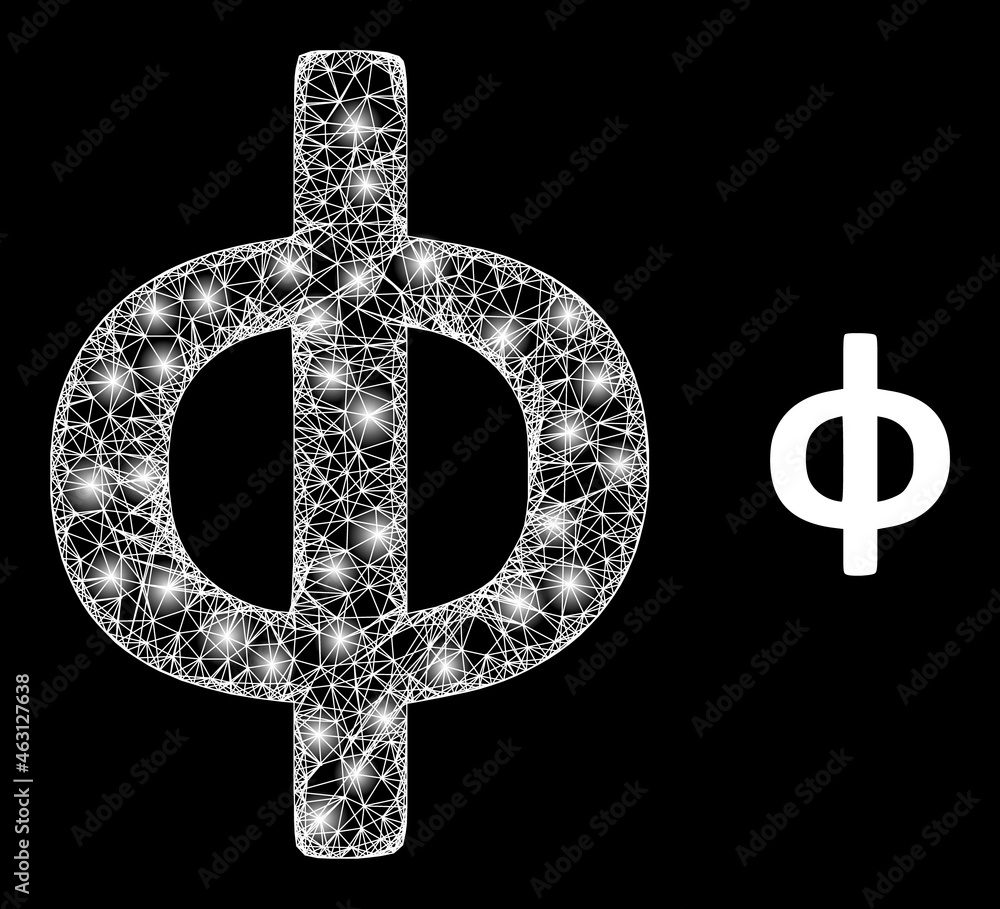 Glamour mesh vector Phi Greek lowercase symbol with glare effect. White ...