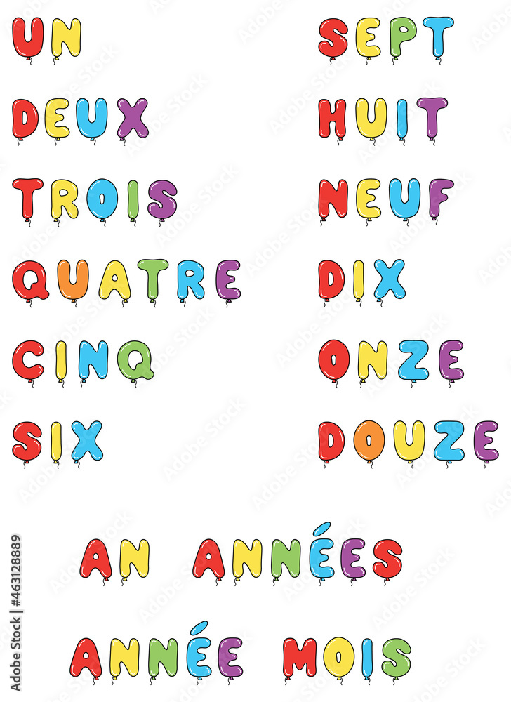 Balloon Letter Written Numbers in French - Colorful Clipart Set Stock ...