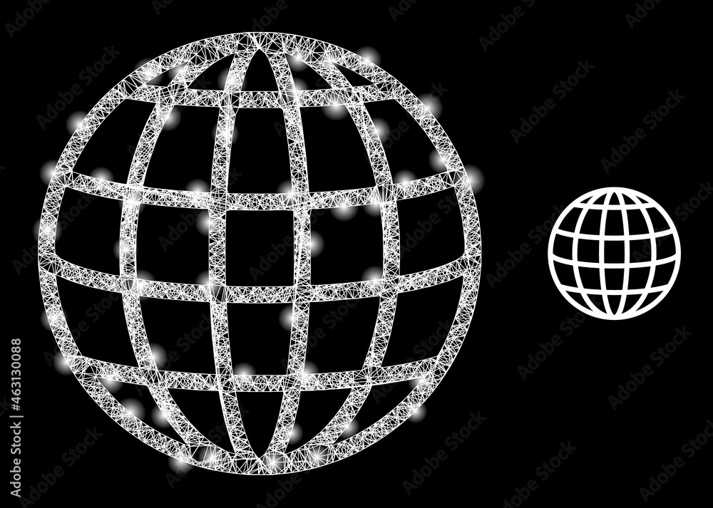 Magic mesh vector global with glare effect. White mesh, flash spots on ...