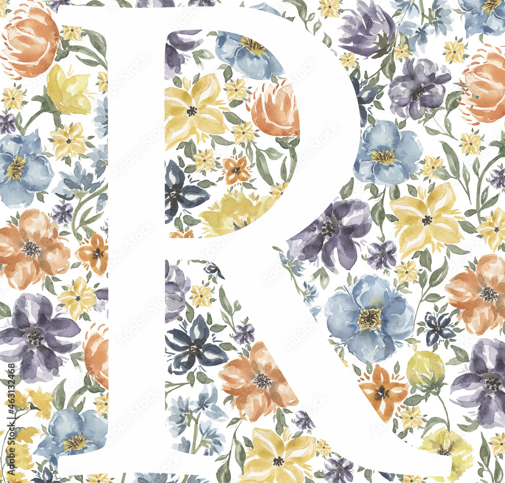 Wildflowers Alphabet, Floral ABC clipart, Watercolor Meadow Flowers ...