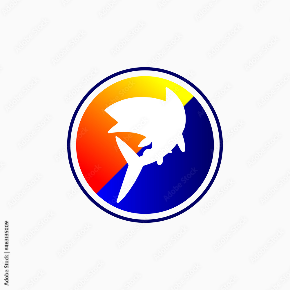 fishing logo. albacore tuna silhouette in a circle of sea and sky ...