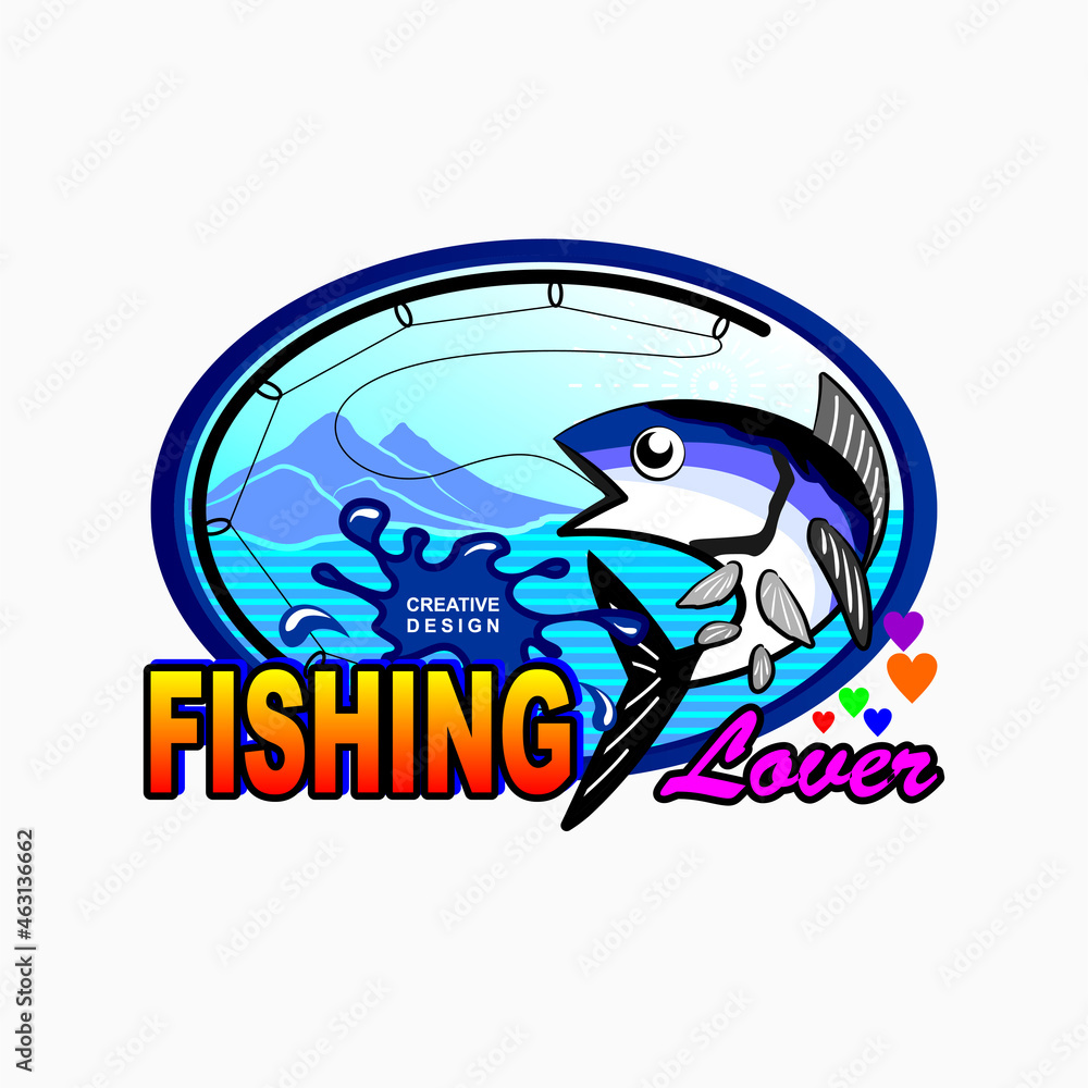 fishing logo. albacore tuna and view in oval. Fishing theme vector ...