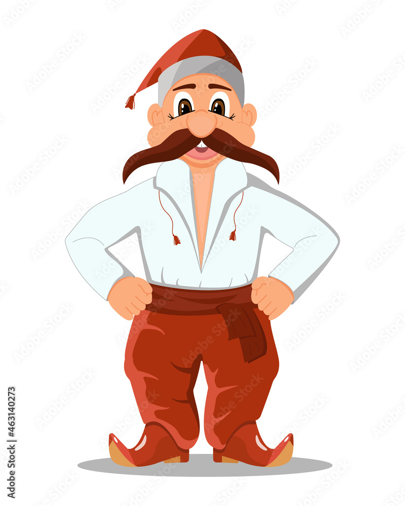Cheerful, cute, cartoon Cossack, character design. Isolated image ...
