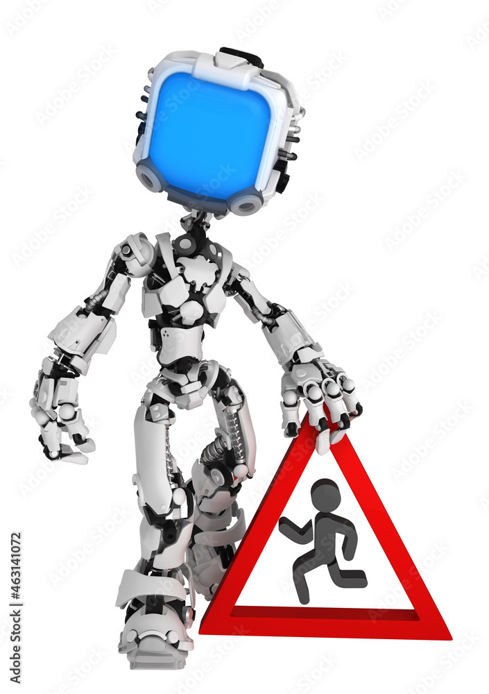 Screen Robot, People Warning Sign Stock Illustration | Adobe Stock
