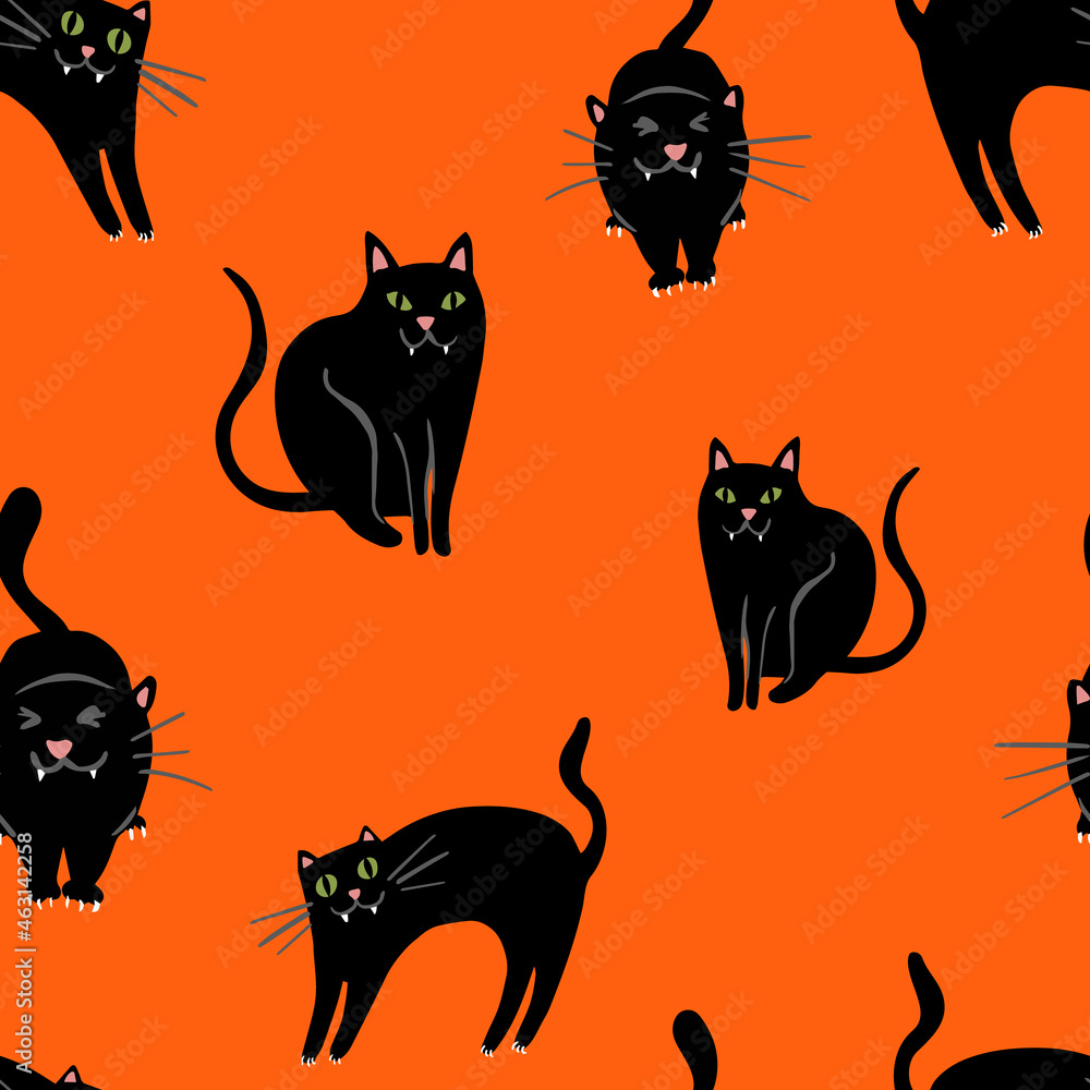 Seamless vector repeat pattern with black cheeky cat in different poses ...