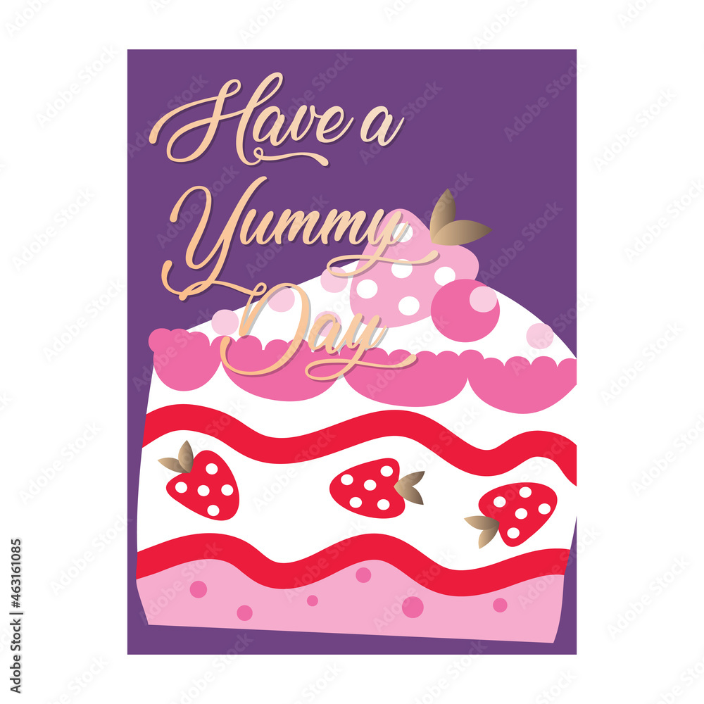 Happy birthday card. Birthday strawberry cake. Vector greeting Have a ...