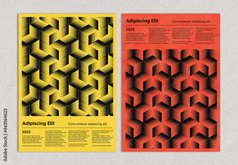Trendy Isometric Cube Posters Design Layout with Halftone Pattern ...