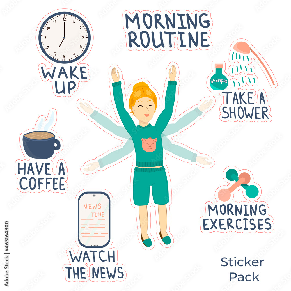 A young girl doing her morning routine including take a shower, have a ...